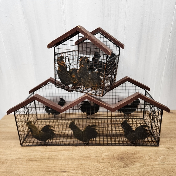 unbranded | Accents | 2 Large Rustic Metal Wire Chicken Hens Egg ...